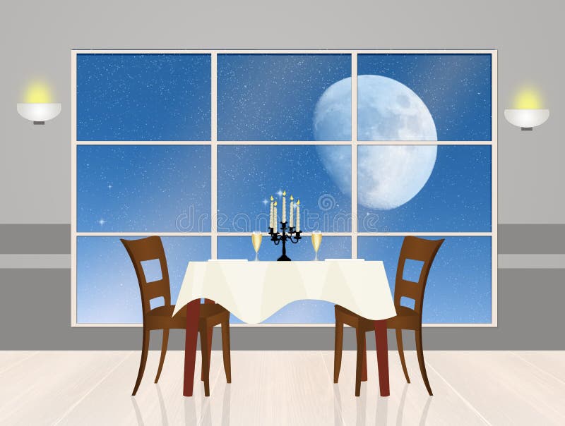Romantic Dinner in the Moonlight Stock Illustration - Illustration of ...