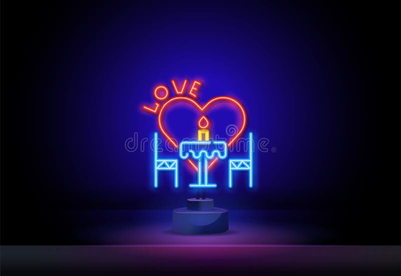 Romantic Dinner Neon Logo Vector. Romantic Dinner Neon Sign, Design ...