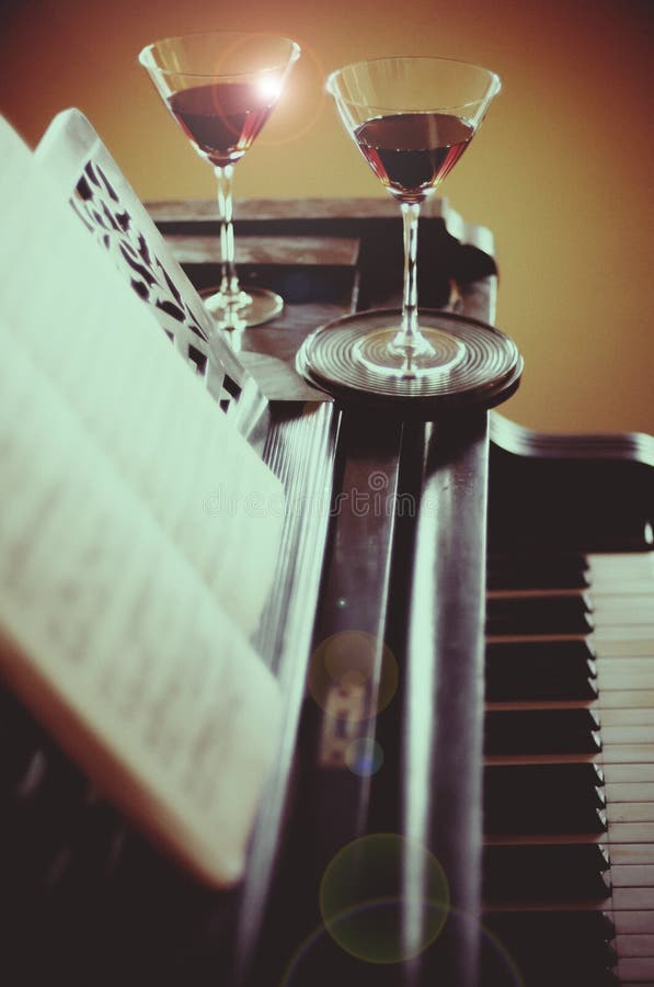 Romantic Dinner with Piano Music and Wine Stock Image - Image of ...