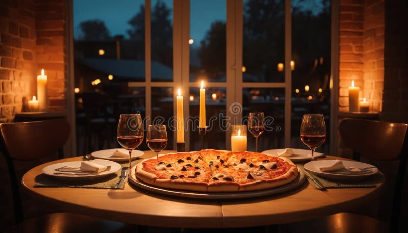 Romantic Dinner Pizza Scene Stock Illustration - Illustration of moody ...