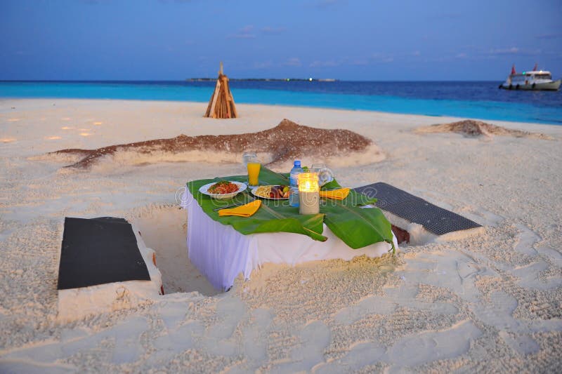 Romantic Dinner on a Private Maldivian Island Stock Photo - Image of ...