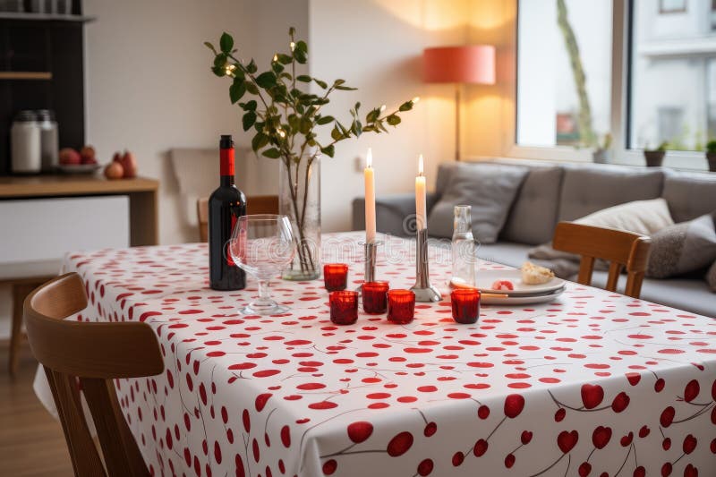 Romantic Dinner with a Red Rose Bouquet and Candle. Generative AI Stock ...
