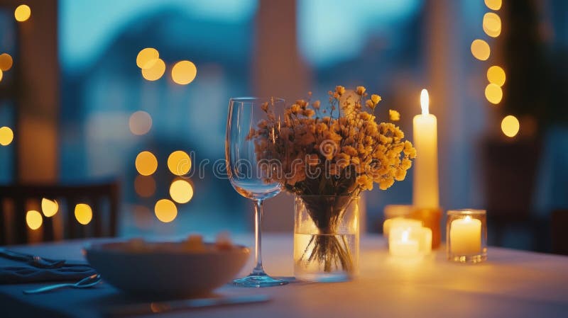 Romantic Dinner Setting with Candles and Flowers Stock Illustration ...