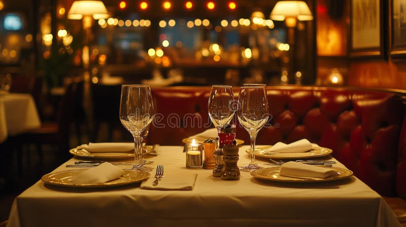 Romantic Dinner Setting in Elegant Restaurant Stock Illustration ...