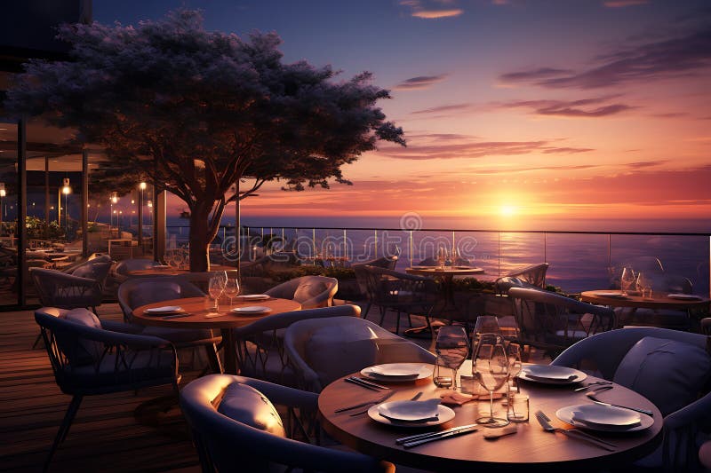 Romantic Dinner Setting on the Terrace of a Restaurant at Sunset Stock ...
