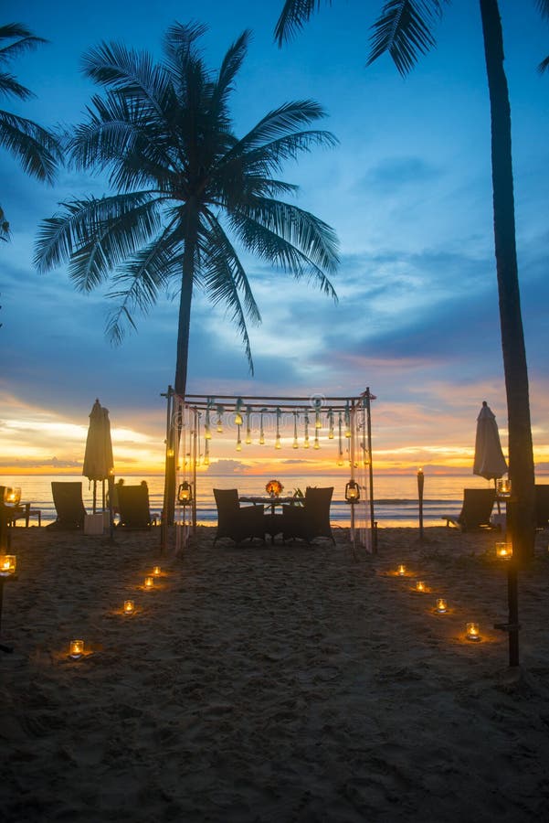 Romantic Dinner Setup on the Beach Stock Image - Image of light ...