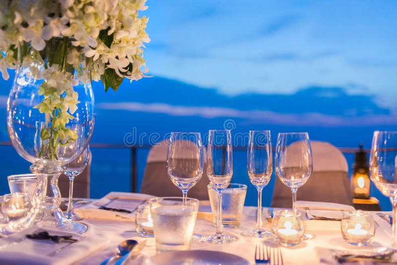 Romantic dinner setup stock photo. Image of event, light - 66242958
