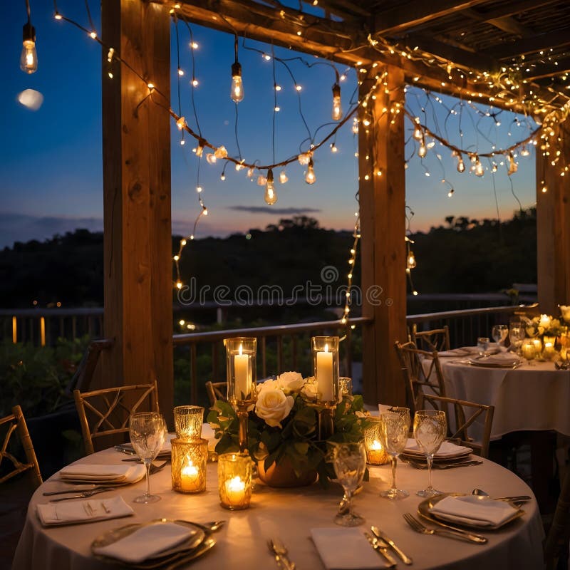 Intimate Romantic Dinner Setting with Soft Candlelight and Twinkling ...