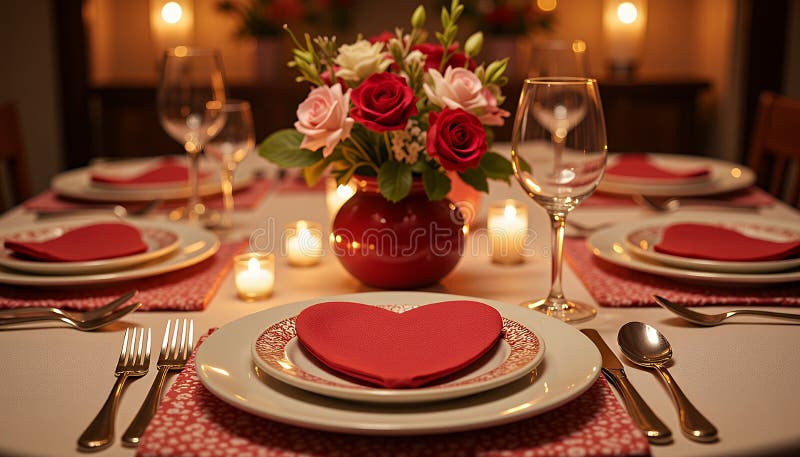 Romantic Dinner Setup with Heart-shaped Decor, Celebration of Love ...