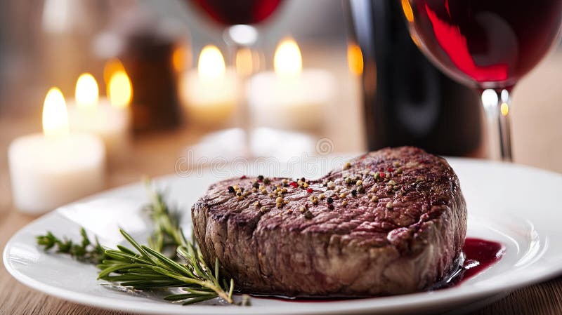 A Romantic Dinner Setup with a Heart-shaped Steak and Red Wine Pairing ...