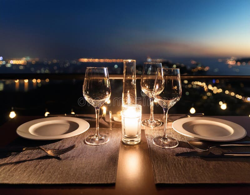 A Romantic Dinner Setup Overlooking the Eiffel Tower at Night, with ...