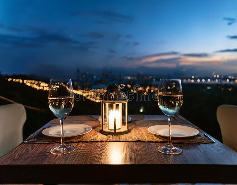 A Romantic Dinner Setup Overlooking the Eiffel Tower at Night, with ...
