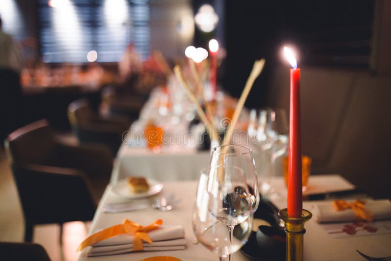 Romantic Dinner Setup, Red Decoration with Candle Light in a Luxury ...