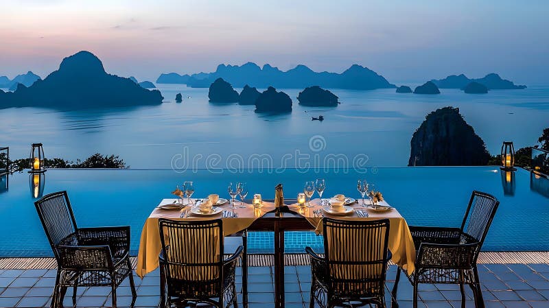 Romantic Dinner Table Overlooking Stunning Ocean View Infinity Pool ...