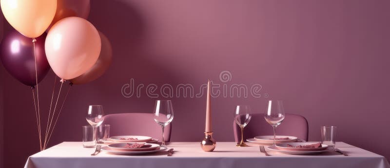 Romantic Dinner Table Setting with Balloons with Copy Space Stock ...