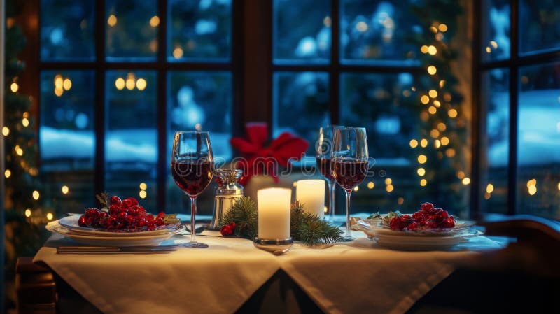 Romantic Dinner Table Setting with Wine Glasses and Candles by the ...