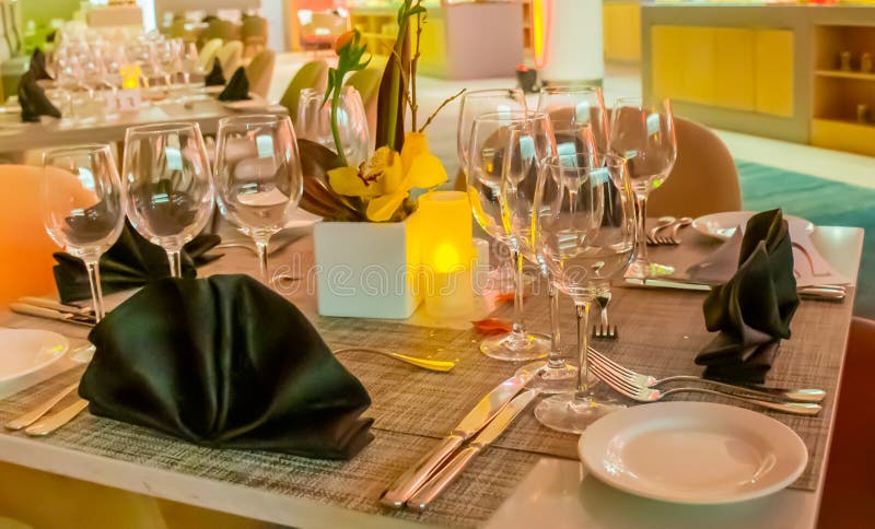 Romantic Dinner Table Setup Decoration with Candle Light in a ...