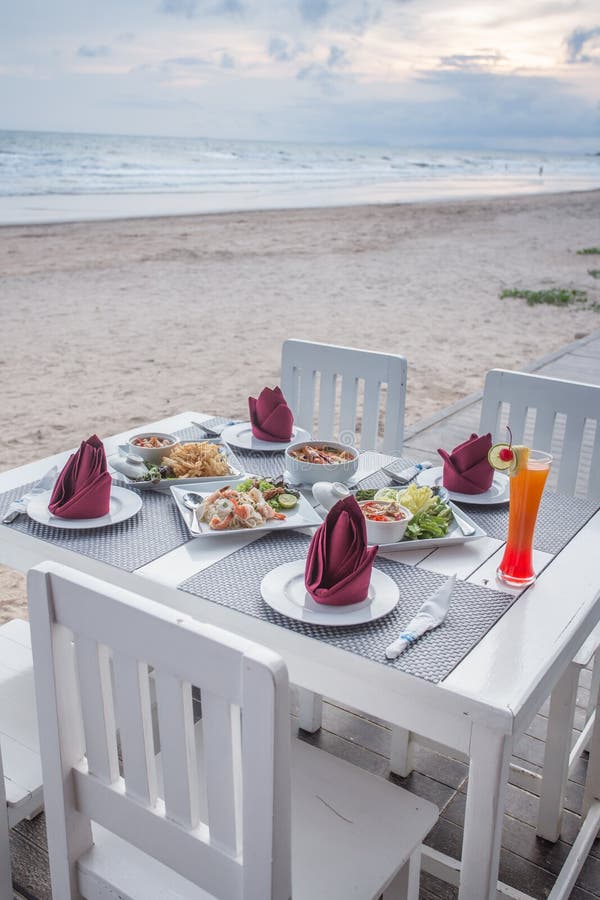 Romantic Dinner Table Setup on Tropical Beach Stock Image - Image of ...