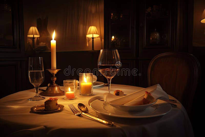 Romantic Dinner for Two, with Candlelight and Fine Dining Setting Stock ...