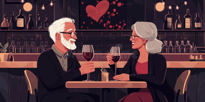 Romantic Dinner for Two Seniors Celebrating Love in Cozy Restaurant ...