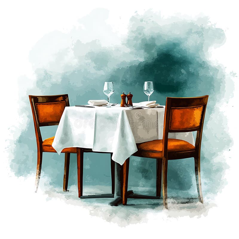Romantic Dinner for Two Watercolor Illustration of a Table Setting ...