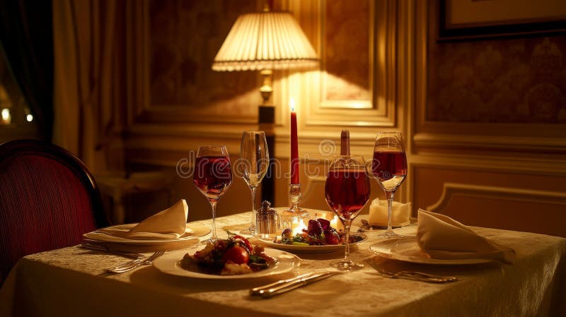 A Romantic Dinner for Two with Wine and Candlelight Stock Illustration ...
