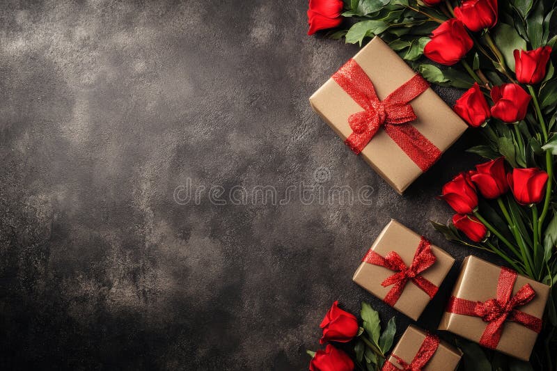 A Romantic Display Featuring an Abundance of Red Roses Alongside Two ...