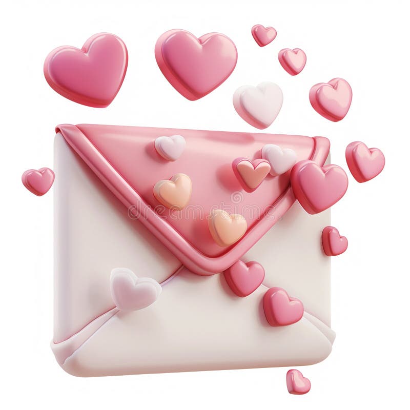 Romantic Envelope Filled with Love Hearts, 3D Illustration, Simple Basic Cute Cartoon, Plain ...
