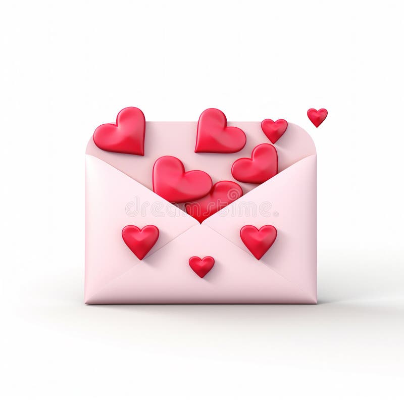 Romantic Envelope Filled with Love Hearts, 3D Illustration, Simple ...