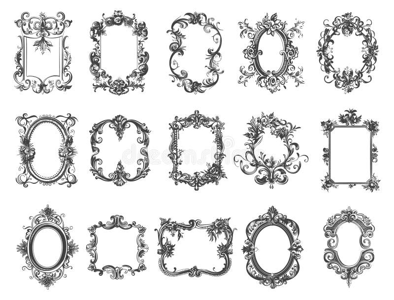 Romantic Etched Banner Borders. Rounded and Square Frames, Vintage ...