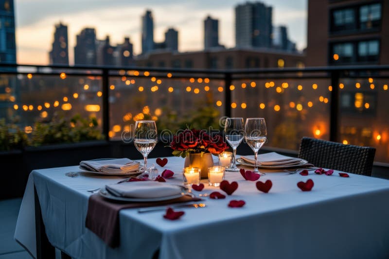 Romantic Evening with Candlelit Dinner on Rooftop Overlooking City ...