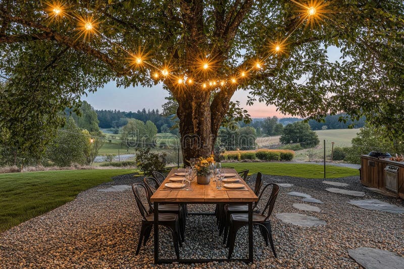 A Romantic Evening Dinner in the Backyard, Decorated with Fairy Lights ...