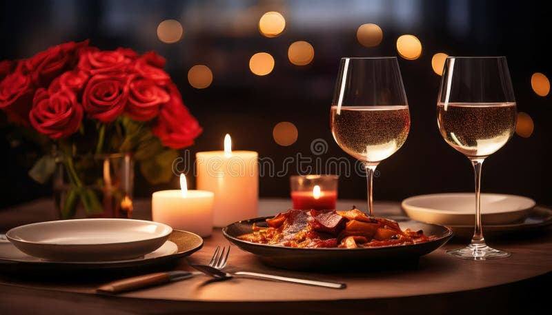 Romantic Evening Dinner with Candles and Roses for a Special Occasion ...