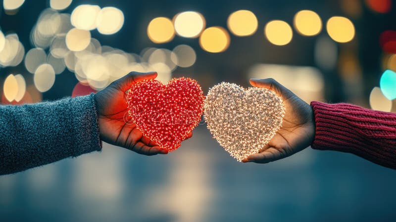 Romantic Evening Heart Exchange with Glowing Lights in Background Stock ...