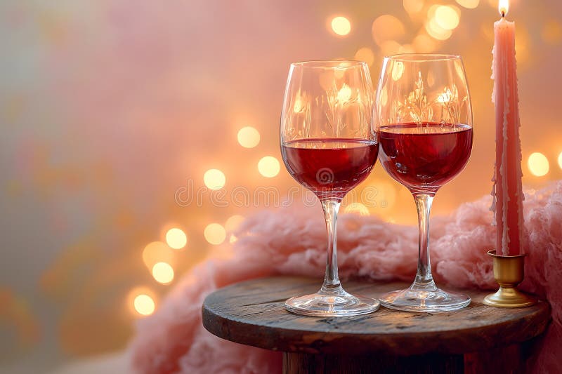 Romantic Evening Setting with Wine Glasses and Candlelight Glow, Copy ...