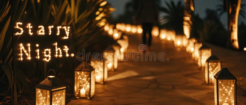 A Romantic Evening Stroll with Illuminated Lanterns Forming the Words ...