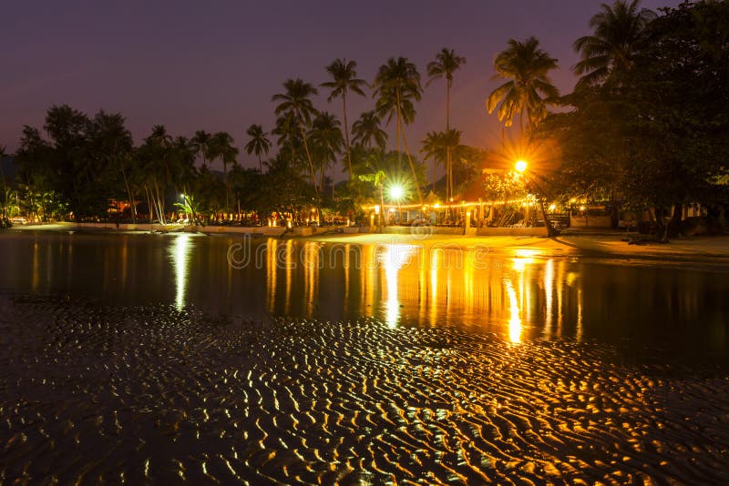 Romantic Evening on a Tropical Island with Night Illumination. Stock ...