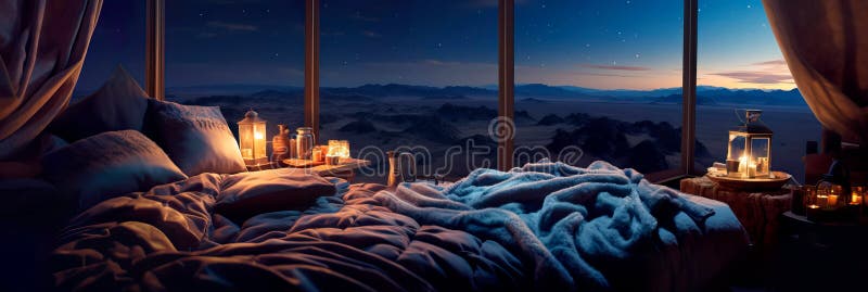 A Romantic Evening Under a Starry Sky with Cozy Blankets. Stock ...