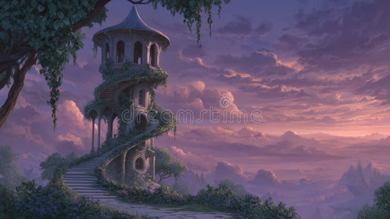 Romantic Fantasy Towers at Sunset Stock Photo - Image of tale, evening ...