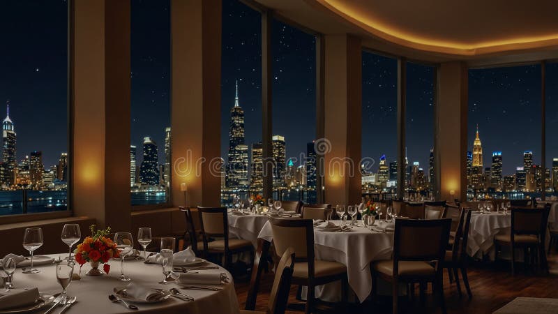 Romantic Fine Dining with Breathtaking Skyline View Stock Illustration ...