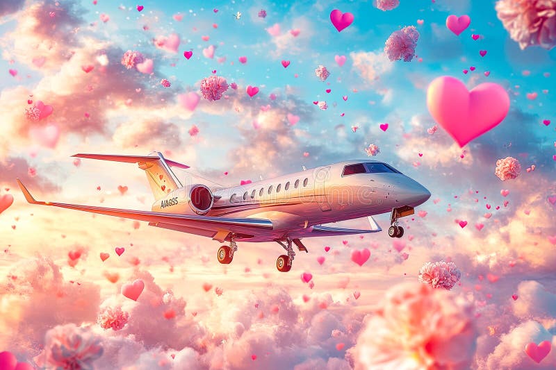 Romantic Flight through the Clouds Stock Illustration - Illustration of ...