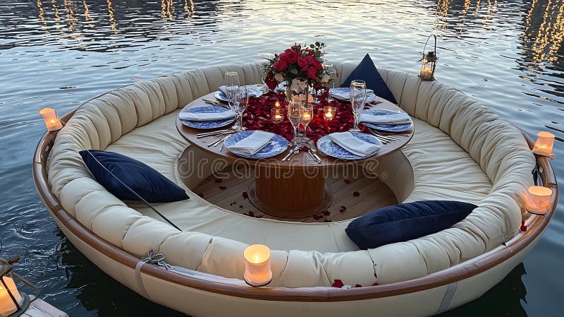Romantic Floating Dinner Date Luxurious Waterside Dining Experience AI ...