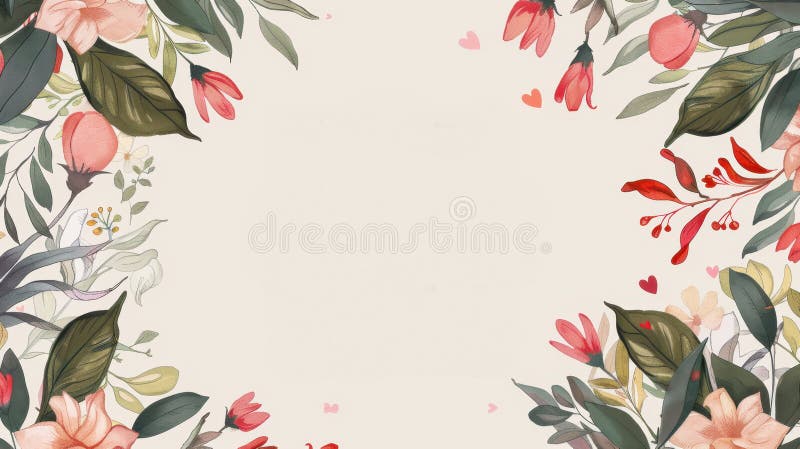Romantic Floral Border with Hearts and Blossoms for Wedding Invitations ...