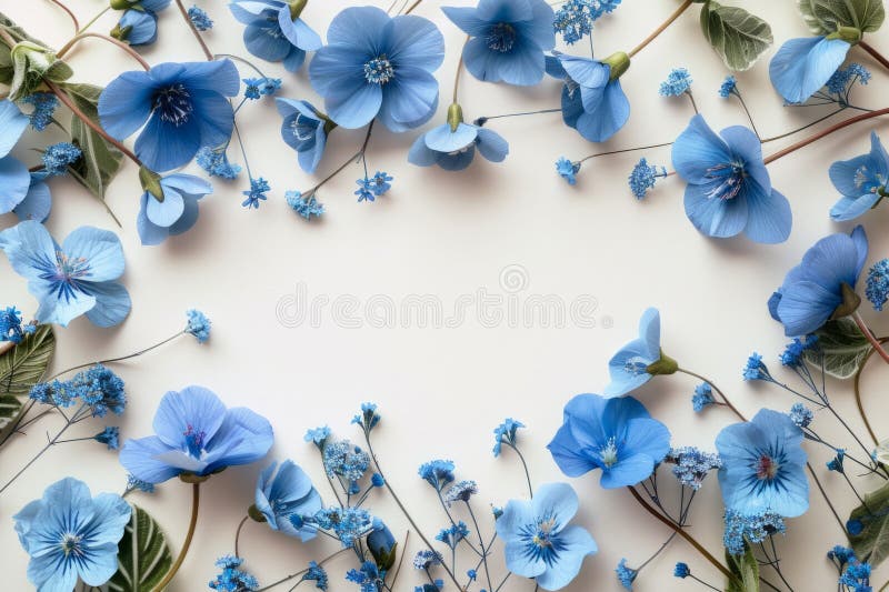 Romantic Floral Frame with Delicate Blue Flowers on White Background ...