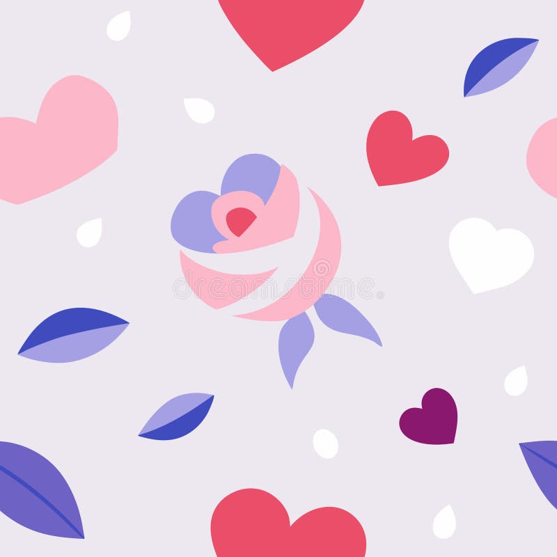 Romantic Floral Pattern with Roses, Hearts, and Leaves Stock Vector ...
