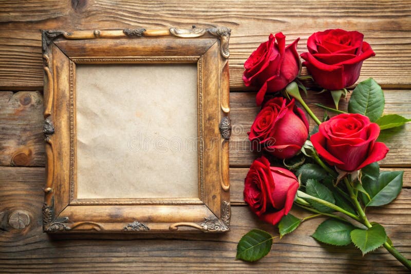Romantic Frame Featuring Red Roses and Vintage Paper Stock Illustration ...