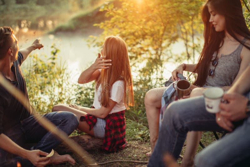 Romantic Friends are Meeting Sunrise Stock Photo - Image of coffee ...