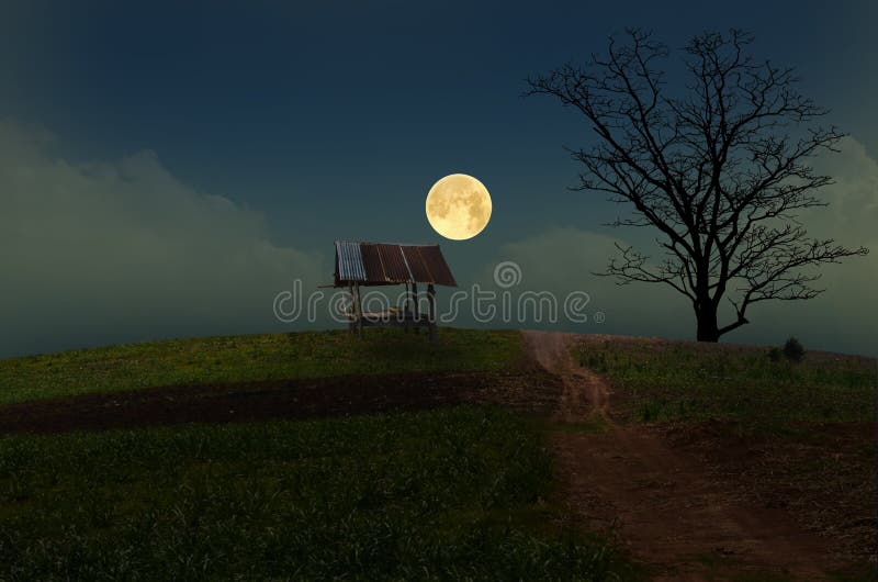 Full moon and hut stock photo. Image of celestial, scenery - 35649934
