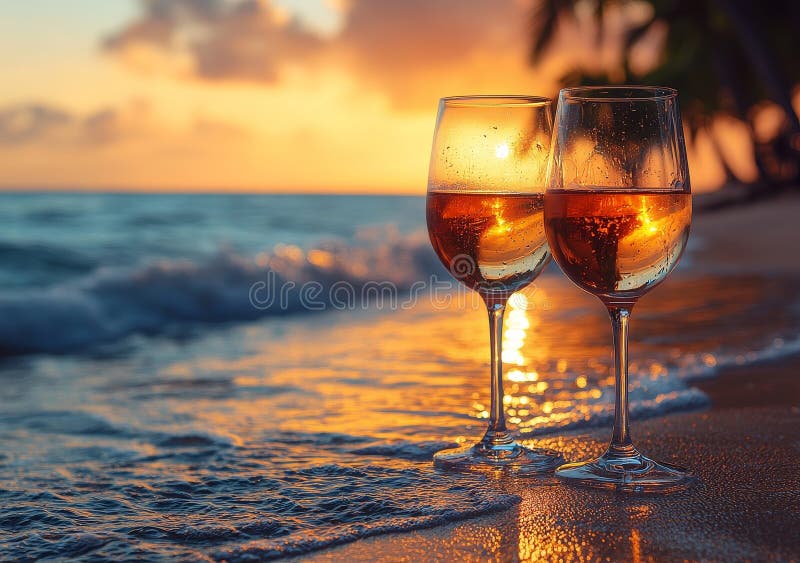 Romantic Getaway with a Dining Theme. Two Wine Glasses Set Against a ...