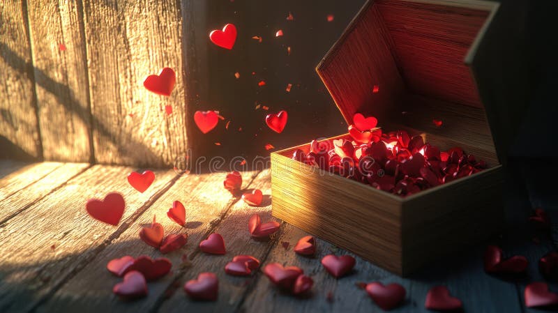 Romantic Gift Box Filled with Scattered Hearts in Natural Light Stock ...